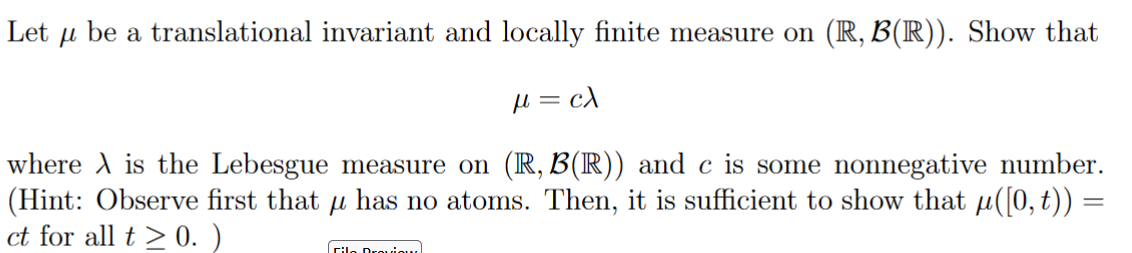 Solved Let μ be a translational invariant and locally finite | Chegg.com