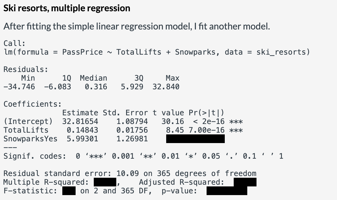 Solved Ski resorts, multiple regression After fitting the | Chegg.com