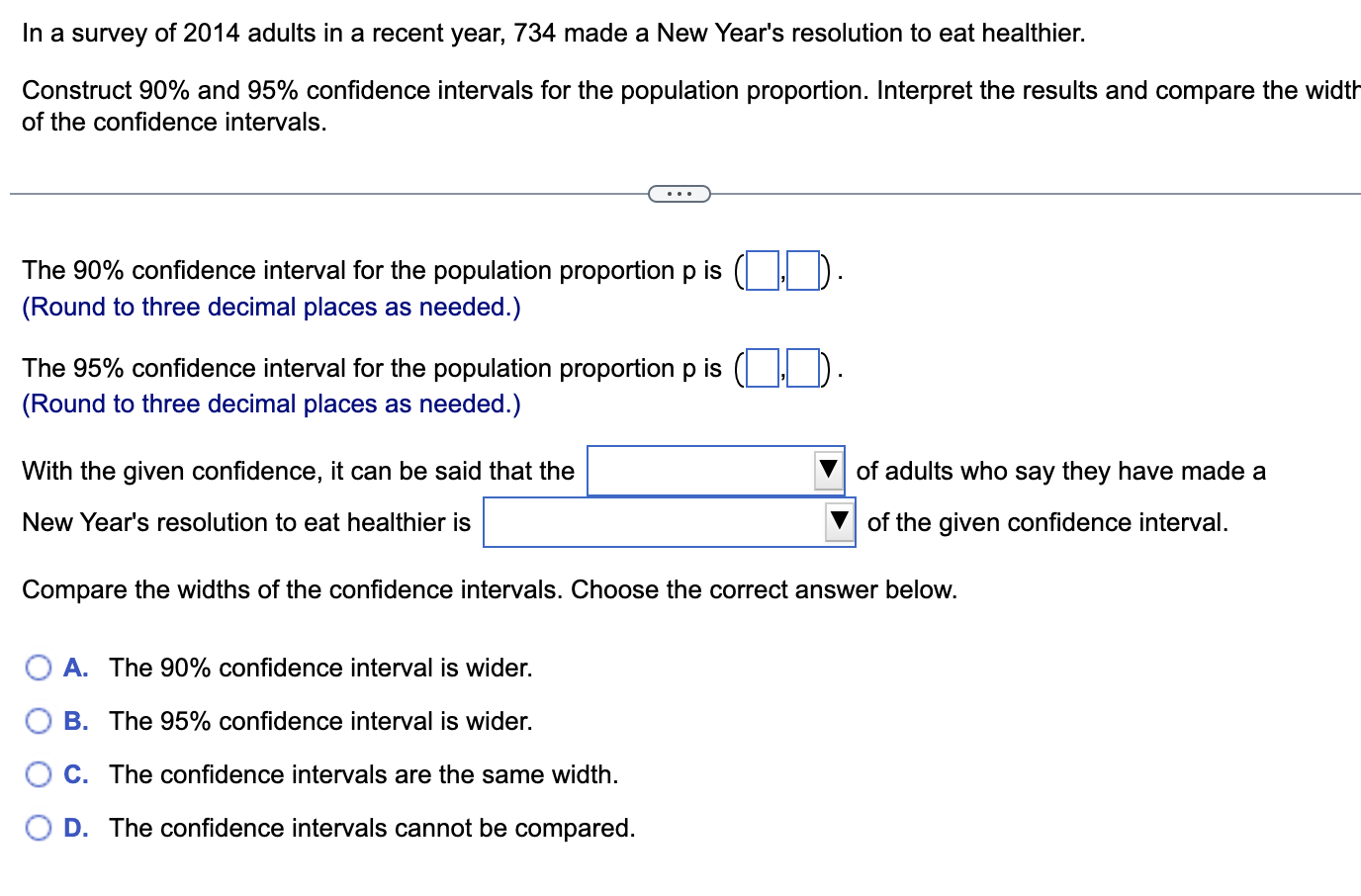 Solved In a survey of 2014 ﻿adults in a recent year, 734 | Chegg.com