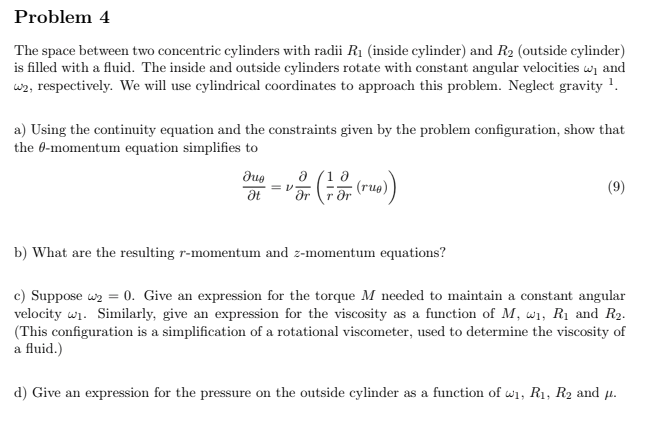 Problem 4 The space between two concentric cylinders | Chegg.com