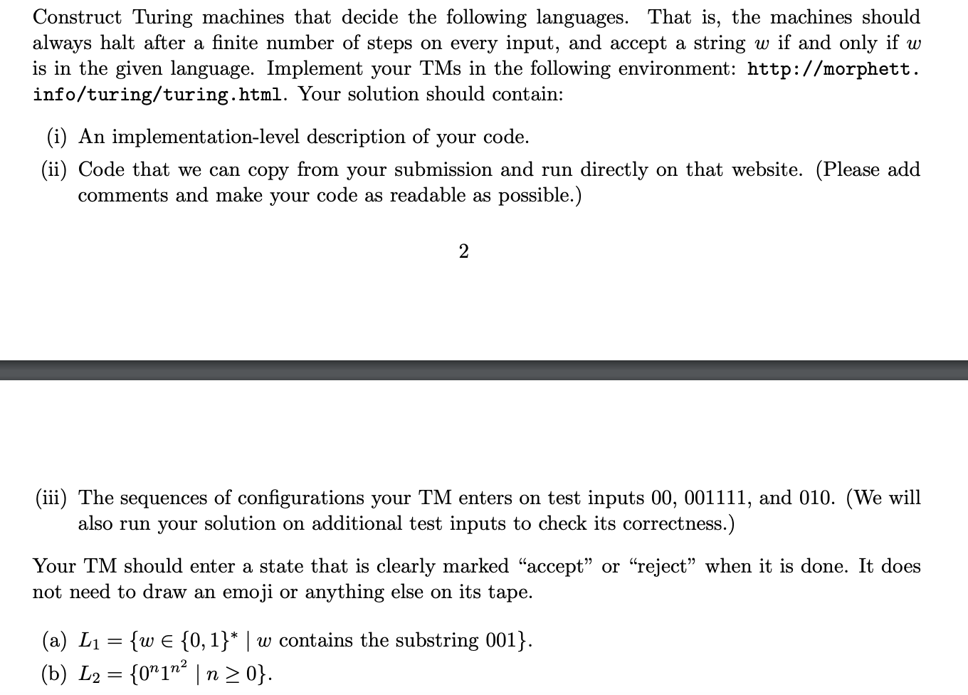 Solved Construct Turing machines that decide the following | Chegg.com