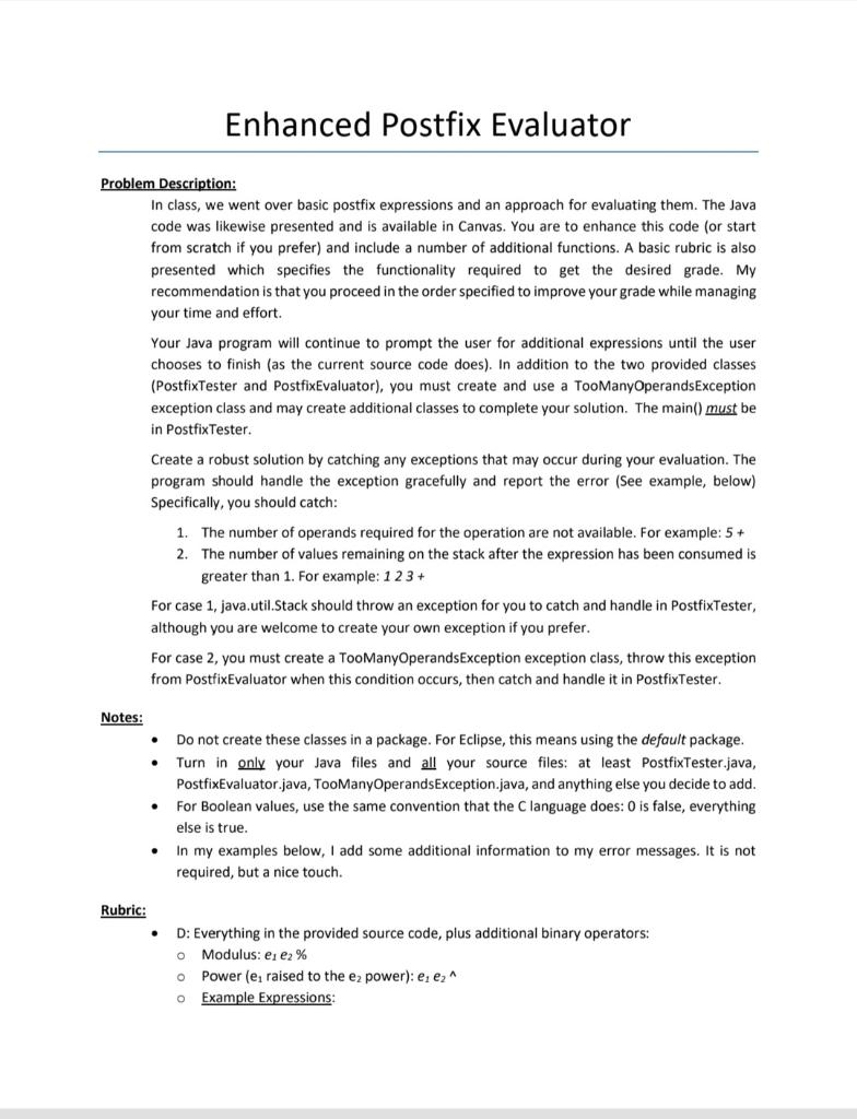 Solved Enhanced Postfix Evaluator Problem Description In 