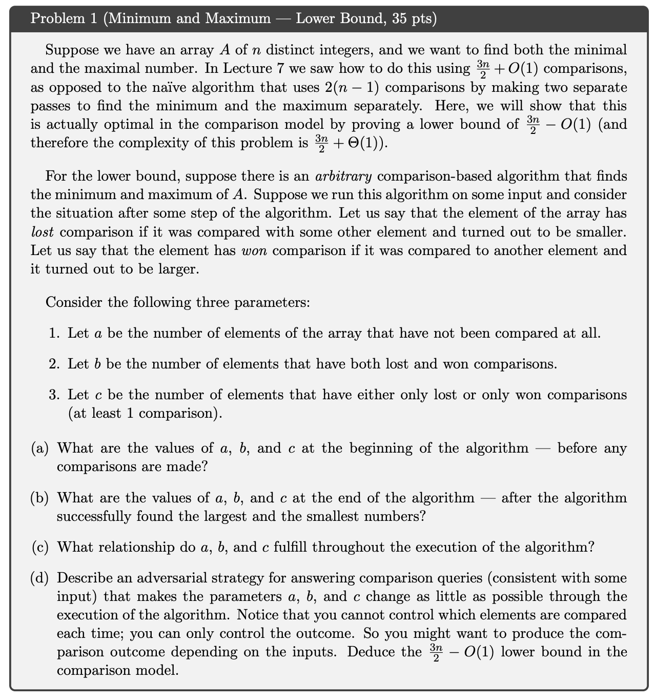 Solved Problem 1 (Minimum and Maximum - Lower Bound, 35 pts) | Chegg.com