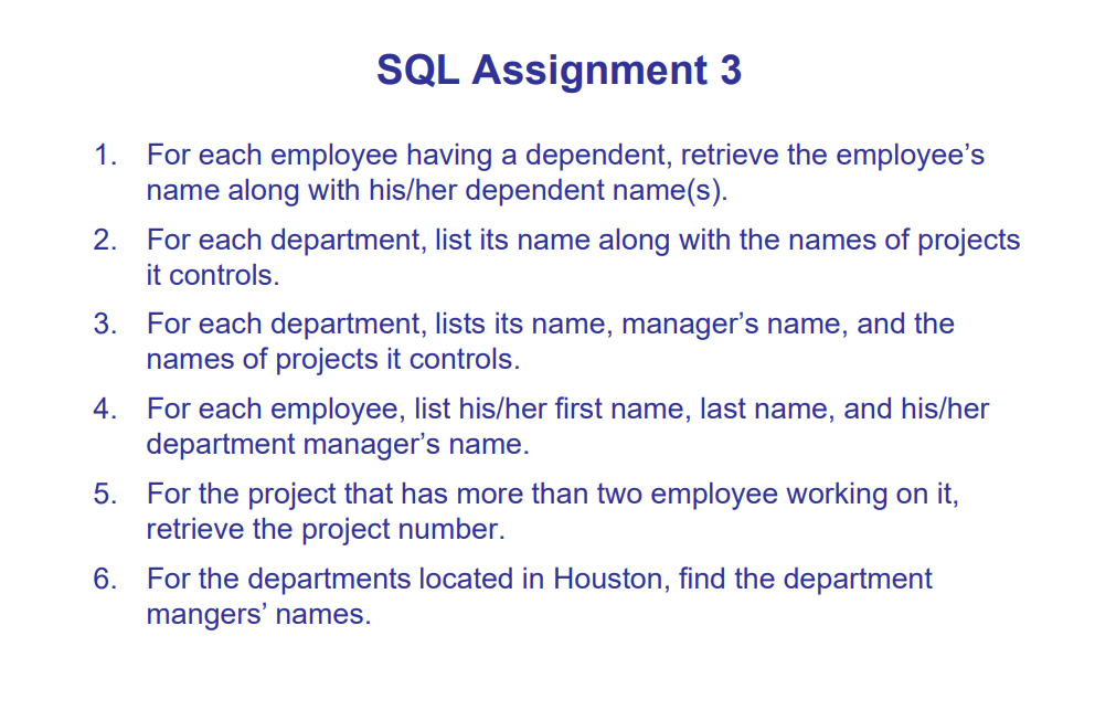 1. For each employee having a dependent, retrieve the | Chegg.com