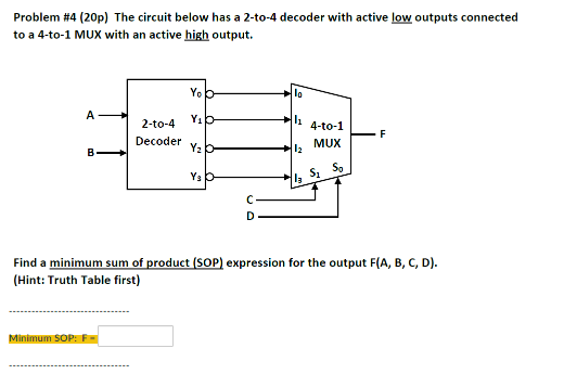 Solved Problem #4 (20p) The circuit below has a 2-to-4 | Chegg.com