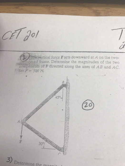 Solved The vertical force F acts downward at A on the two- | Chegg.com