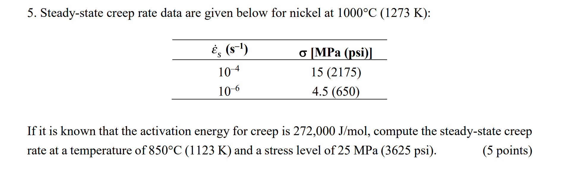 Solved 5 Steady State Creep Rate Data Are Given Below For