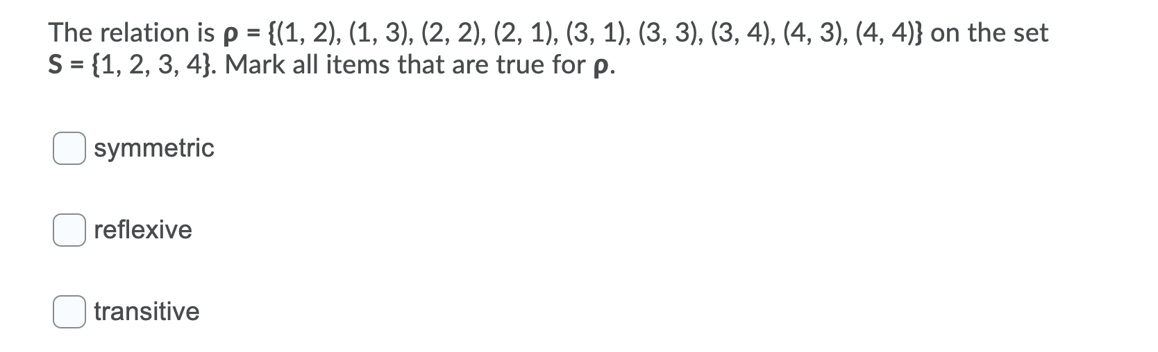 Solved The relation is p = {(1, 2), (1, 3), (2, 2), (2, 1), | Chegg.com