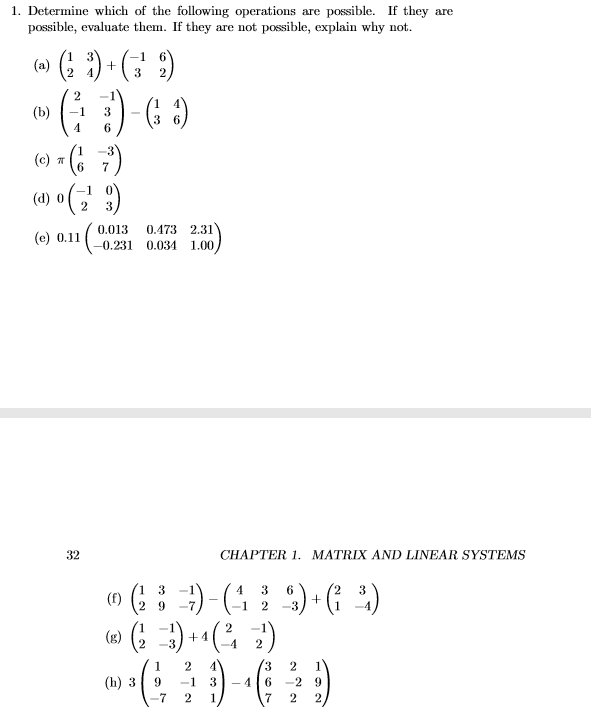 Solved 1. Determine which of the following operations are | Chegg.com