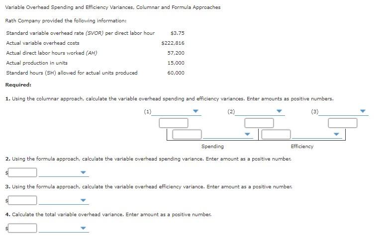 Solved Variable Overhead Spending and Efficiency Variances, | Chegg.com