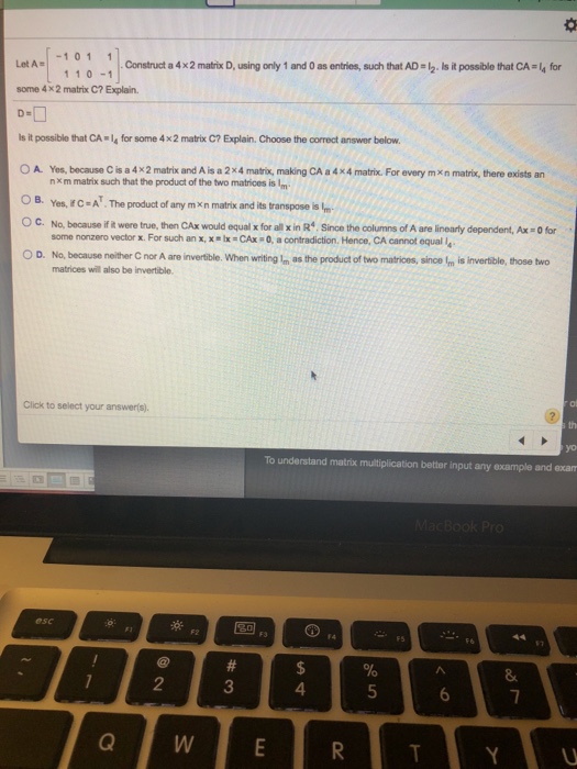 Solved LetA 1011 some 4x2 matrix C? Explain. Construct a 4x2 | Chegg.com
