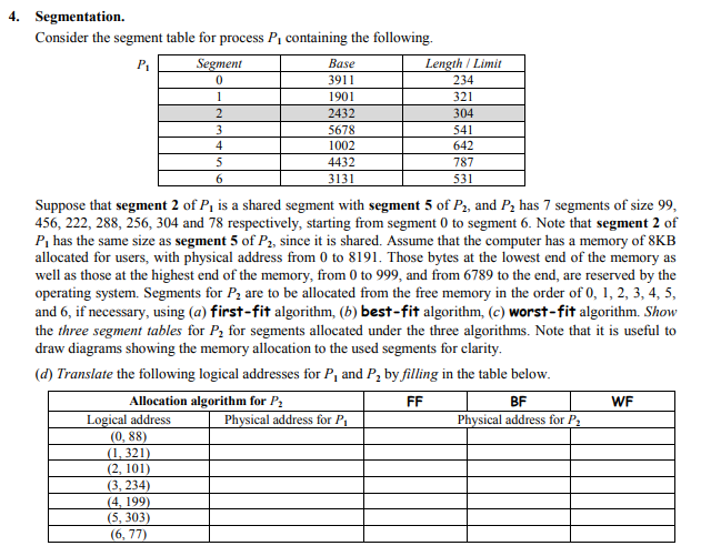 Solved 0 1 2 4 6 4. Segmentation. Consider the segment table | Chegg.com