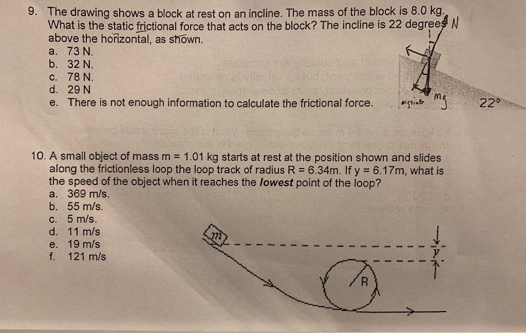 Solved y. The drawing shows a block at rest on an incline. | Chegg.com