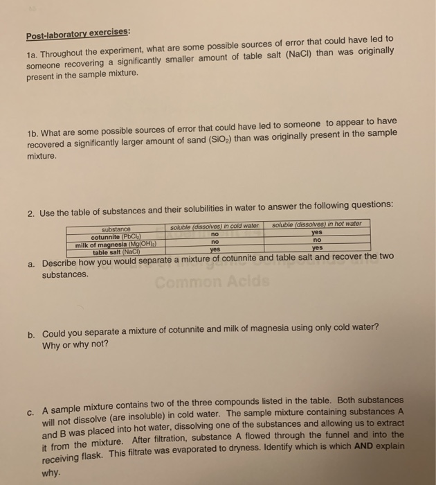 Post-laboratory exercises 1a. Throughout the | Chegg.com