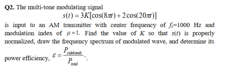 Solved Q2. The multi-tone modulating signal s(t) = | Chegg.com