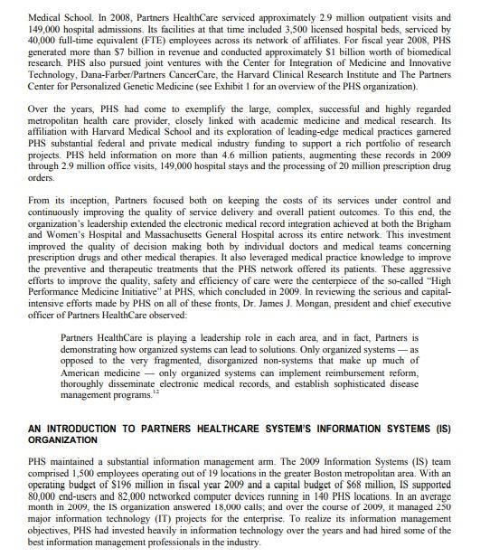 PARTNERS HEALTHCARE SYSTEM (PHS): TRANSFORMING HEALTH | Chegg.com