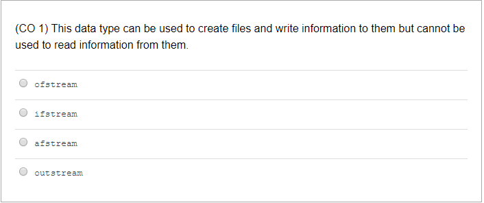Solved (CO 1) This data type can be used to create files and | Chegg.com