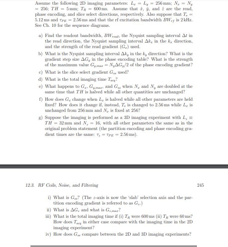 Solved Assume the following 2D imaging parameters: | Chegg.com