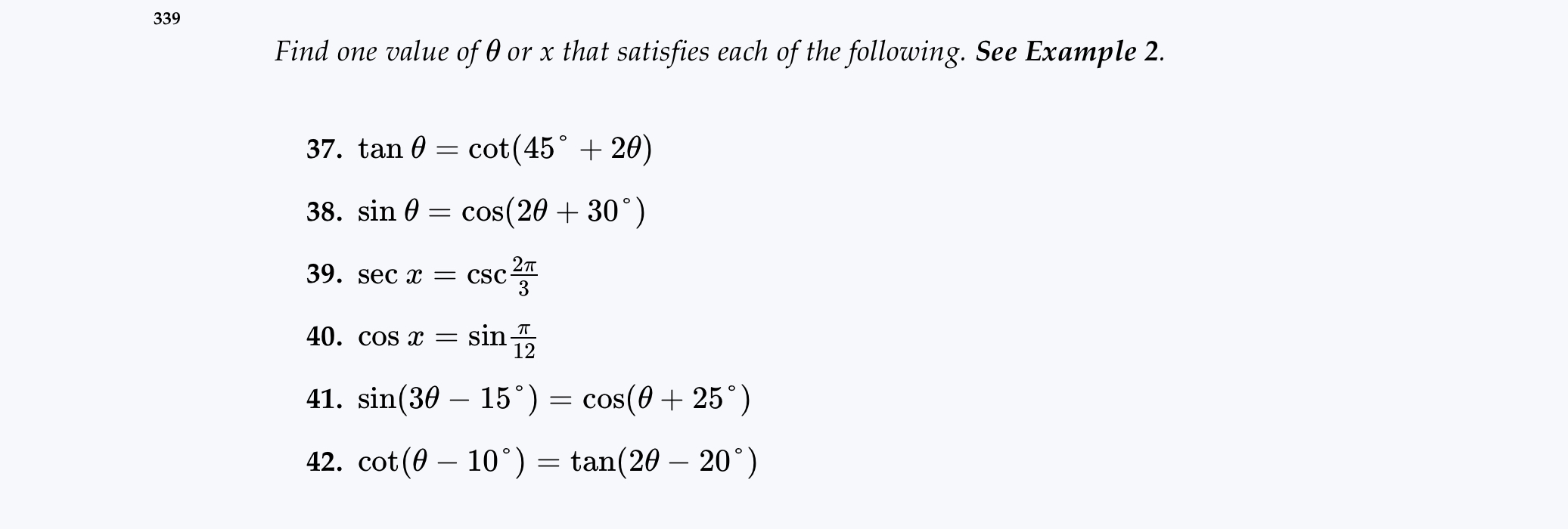 Solved Find one value of θ or x that satisfies each of the | Chegg.com