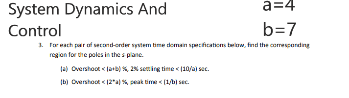 Solved System Dynamics And Control a=4 b=7 3. For each pair | Chegg.com
