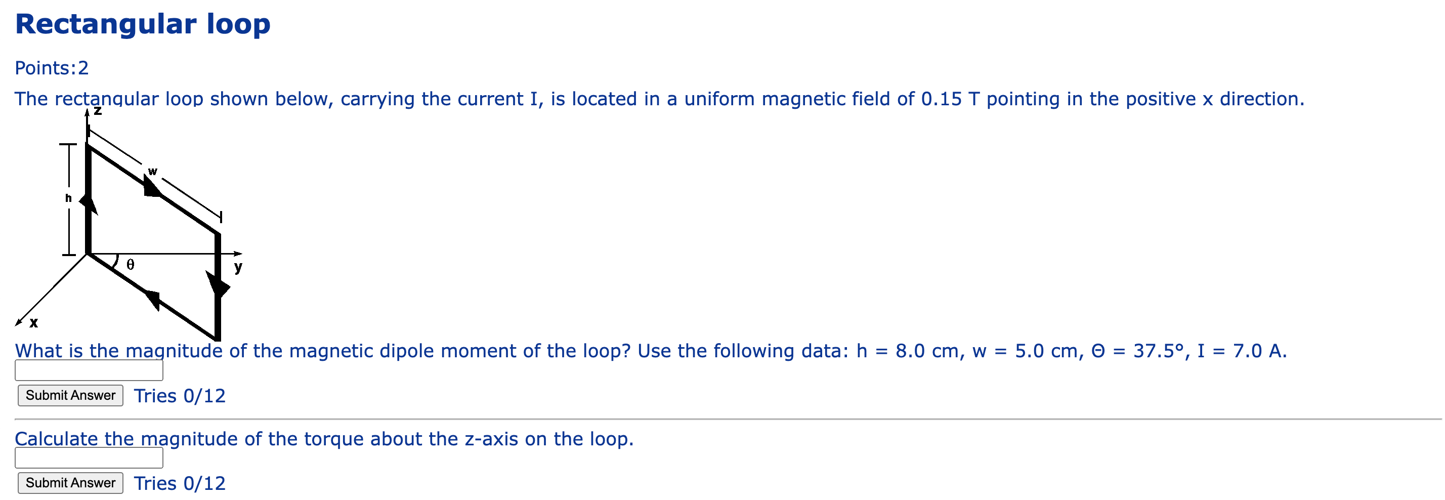 Solved Rectangular loop Points:2 The rectangular loop shown | Chegg.com