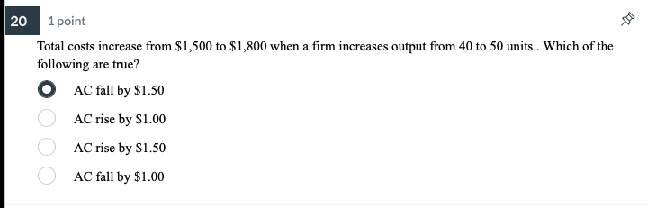 Solved 1 point Total costs increase from $1,500 to $1,800 | Chegg.com