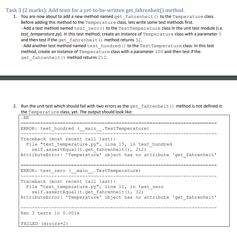 Solved Task 1 (1 mark): Define Temperature class. 1. Create | Chegg.com