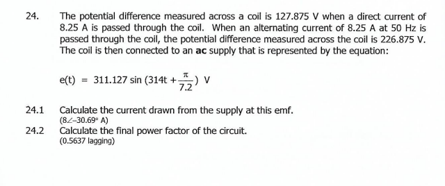 Solved 24. The potential difference measured across a coil | Chegg.com