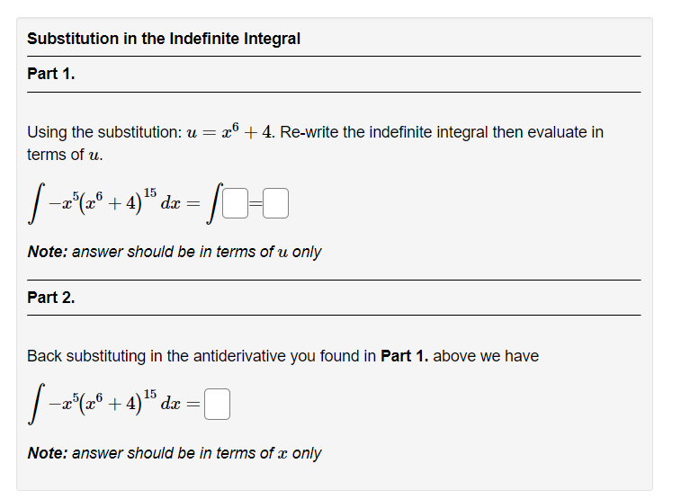 Solved Substitution in the Indefinite IntegralPart 1.Using | Chegg.com