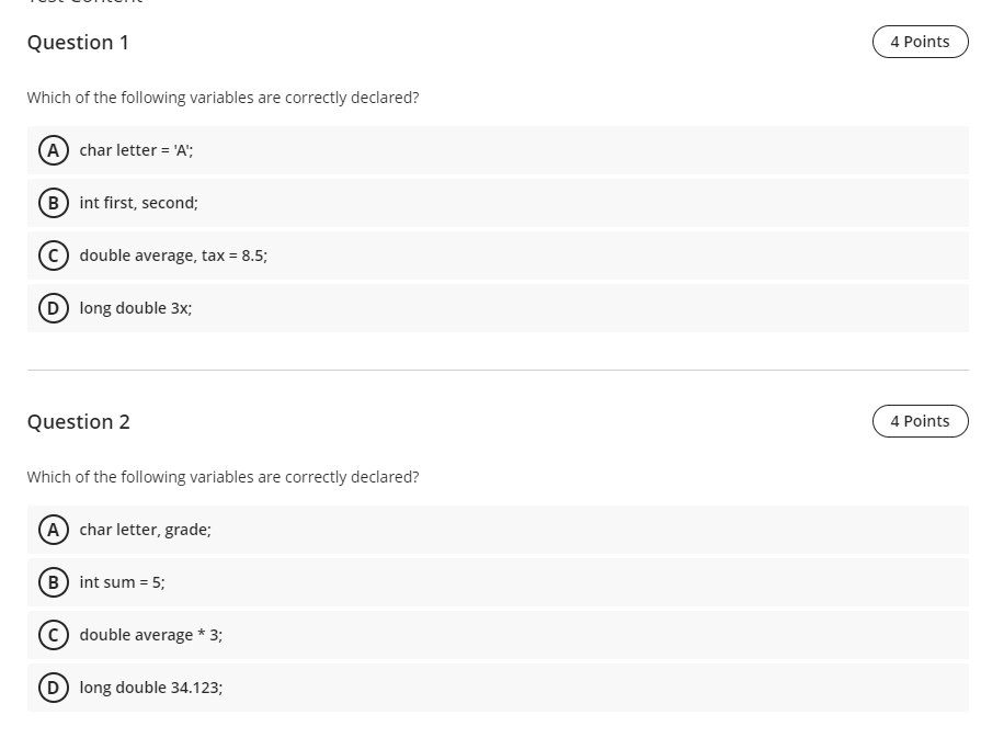 Solved Question 1 4 Points Which of the following variables | Chegg.com