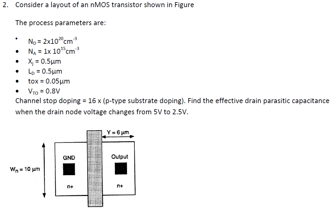 Solved 2. Consider a layout of an nMOS transistor shown in | Chegg.com