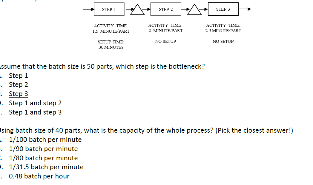 Solved ssume that the batch size is 50 parts, which step is | Chegg.com