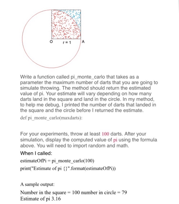 Solved Activity 0: Pi via Monte Carlo For this activity, you | Chegg.com