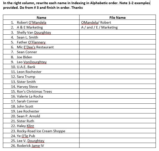 Solved In the right column, rewrite each name in Indexing in | Chegg.com