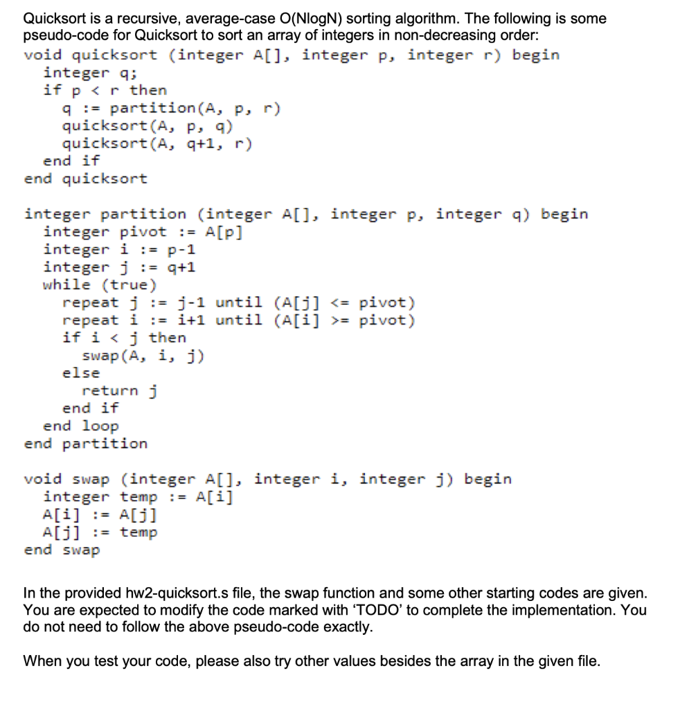 Solved PLEASE COMPLETE THE QUICKSORT AND THE PARTITION PARTS | Chegg.com