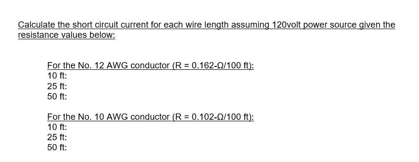Solved Calculate the short circuit current for each wire | Chegg.com
