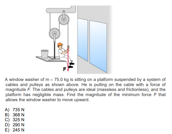 Solved F A window washer of m = 75.0 kg is sitting on a | Chegg.com