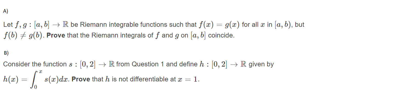 Solved A) Let f,g: [a, b] → R be Riemann integrable | Chegg.com