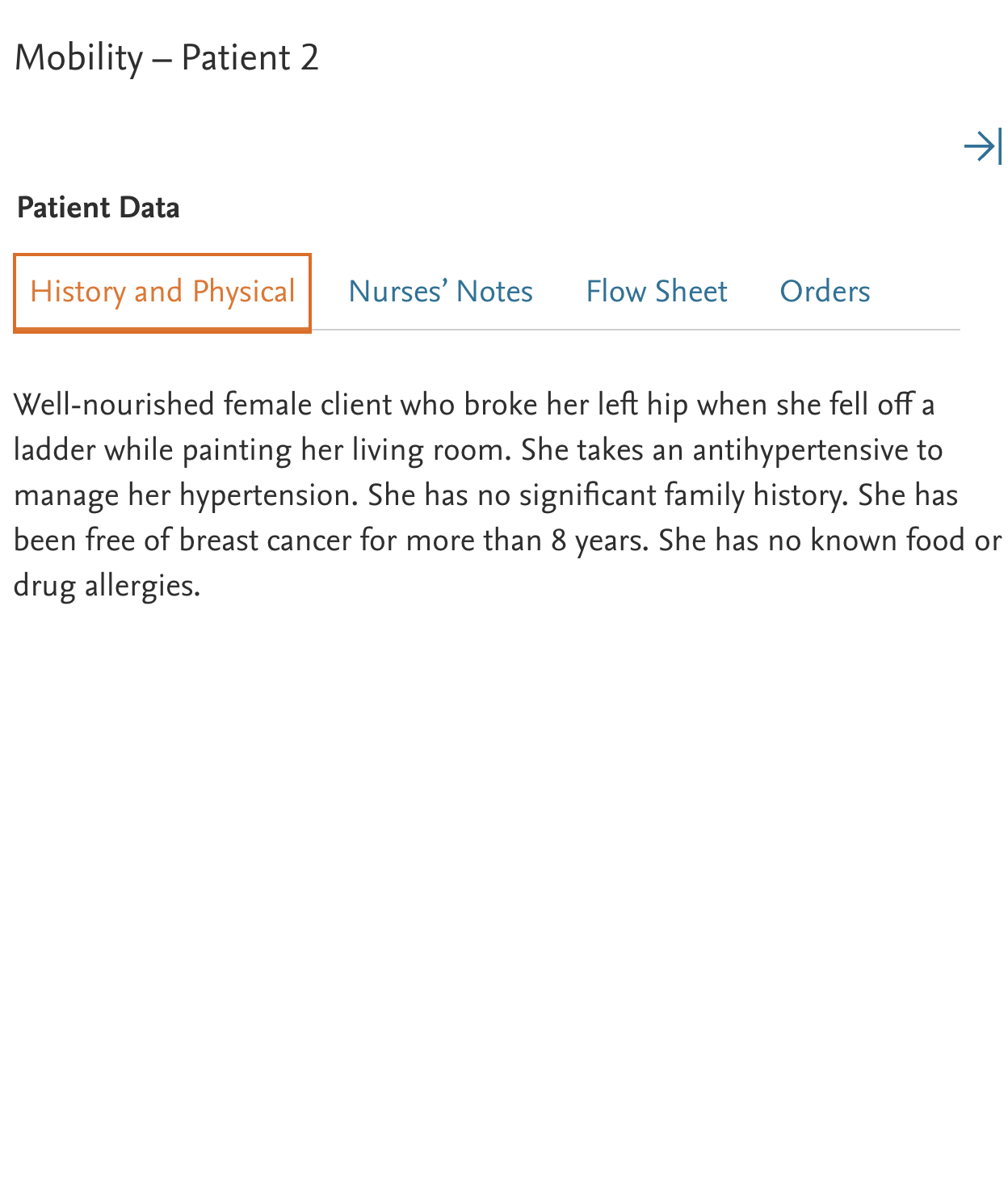 Solved Mobility - Patient 2 Patient Data History and | Chegg.com