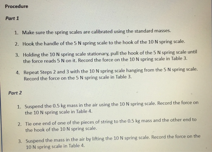 Procedure Part 1 1. Make sure the spring scales are | Chegg.com