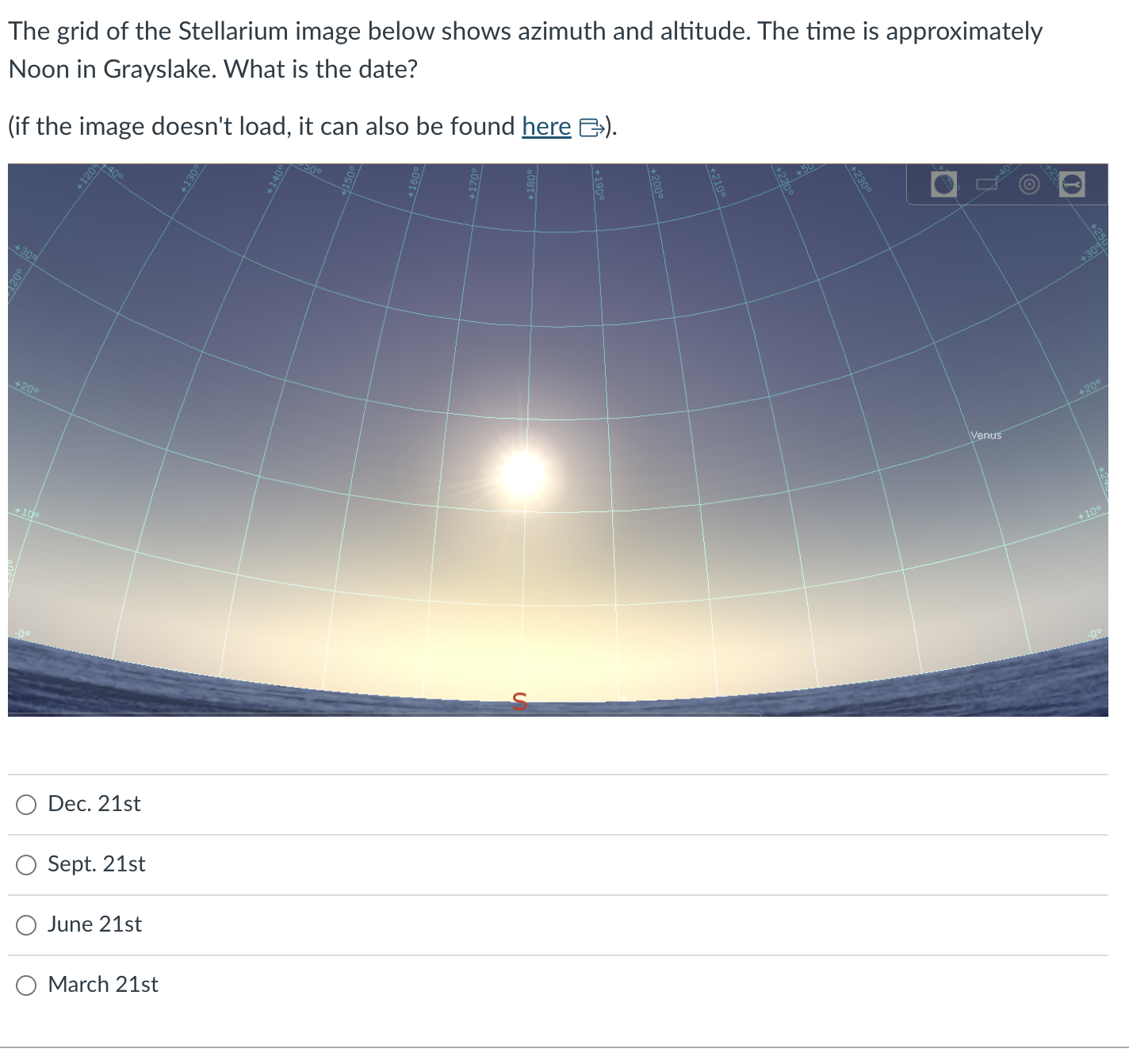 The grid of the Stellarium image below shows azimuth | Chegg.com