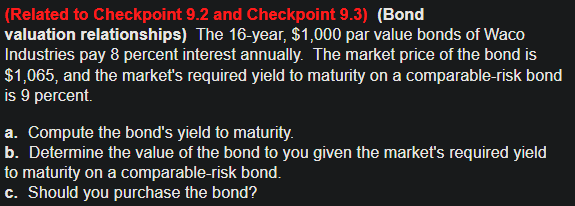 Solved (Related to Checkpoint 9.2 and Checkpoint 9.3) (Bond | Chegg.com