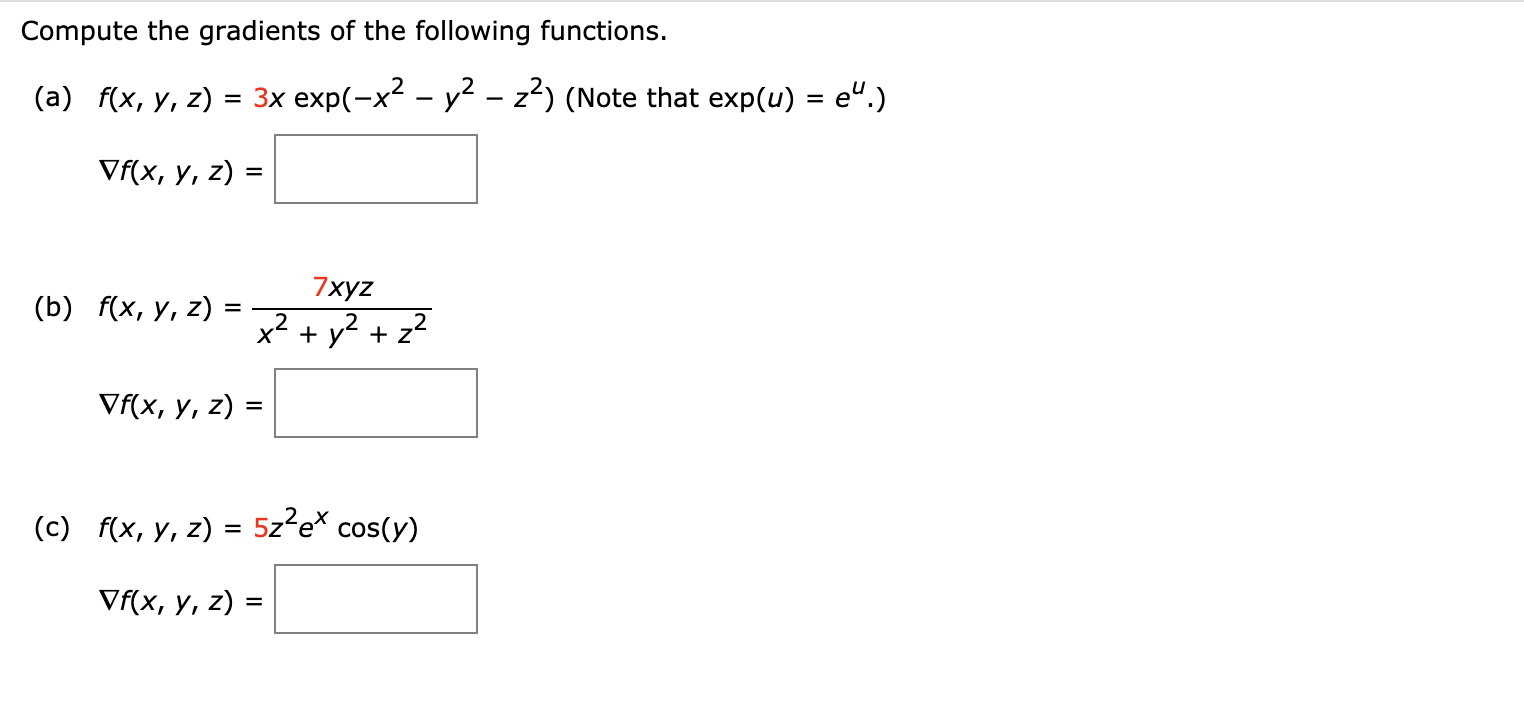 Solved Compute the gradients of the following functions. (a) | Chegg.com