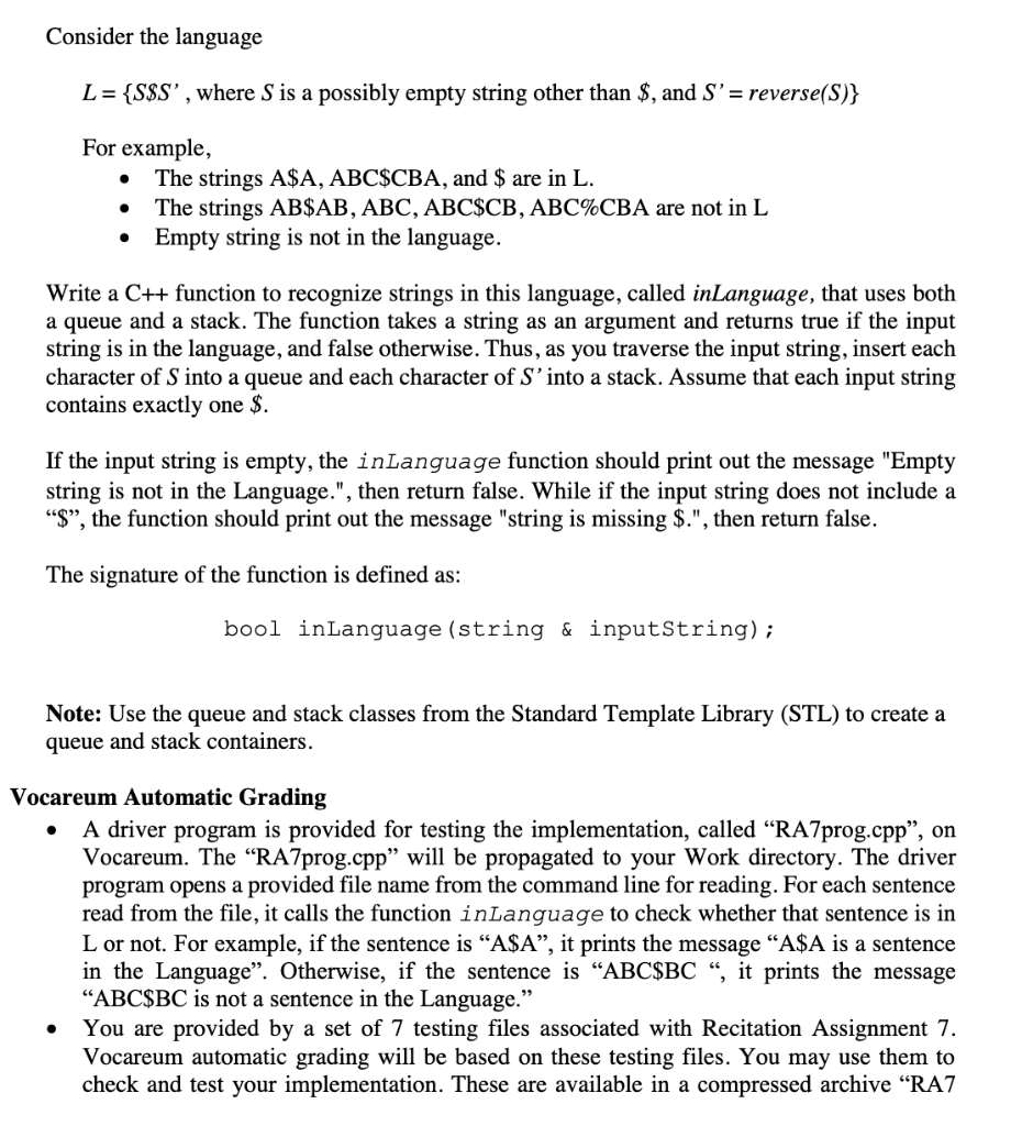 Solved Consider the language L = {S$S', where S is a | Chegg.com