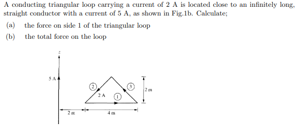 Solved A conducting triangular loop carrying a current of 2 | Chegg.com