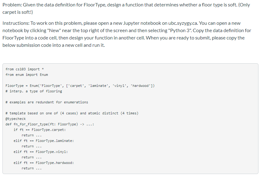 Solved Problem: Given the data definition for Floor Type, | Chegg.com