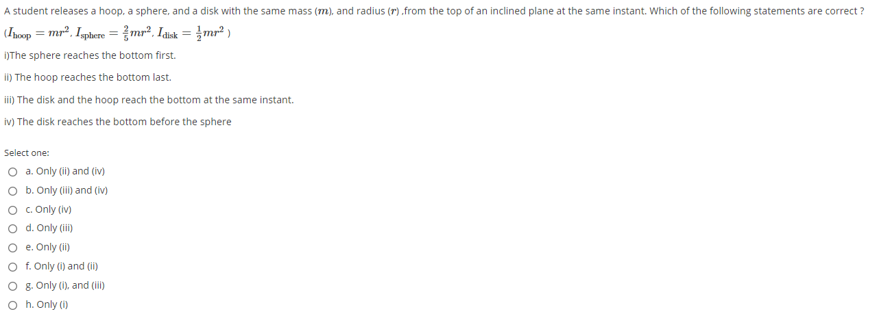 Solved A student releases a hoop, a sphere, and a disk with | Chegg.com