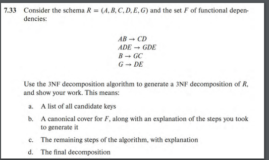 Solved 7.33 Consider the schema R = (A, B, C, D, E, G) and | Chegg.com