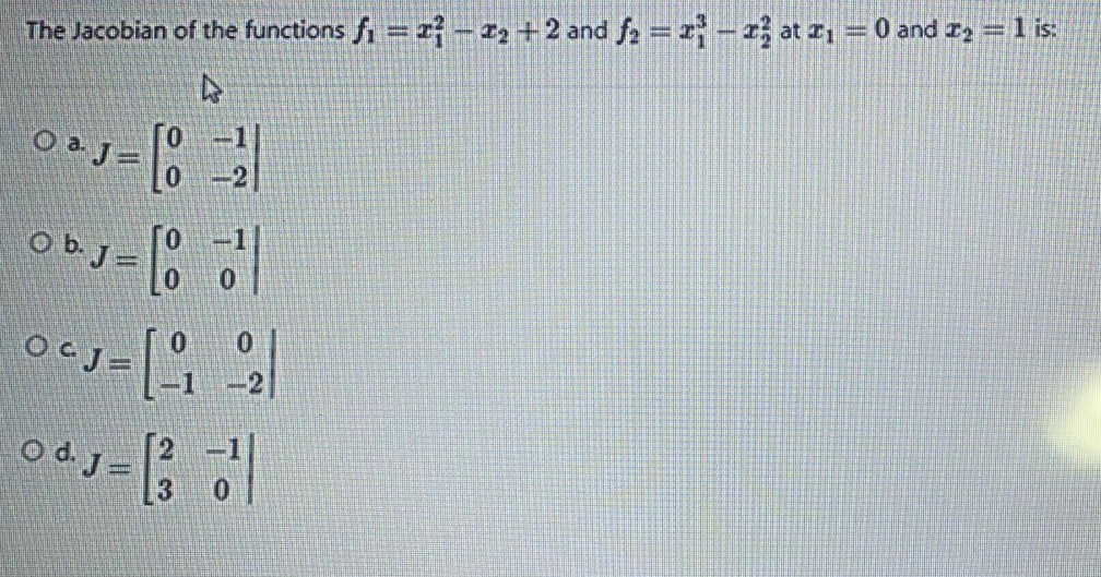 Solved The Jacobian of the functions fı = r; - 12 + 2 and f2 | Chegg.com