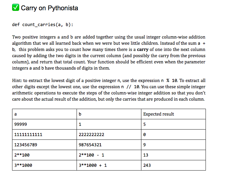 Solved carry on Pythonista def count_carries (a, b): Two | Chegg.com
